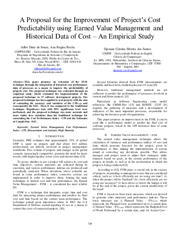 (PDF) Improving Project Cost Predictability with EVM