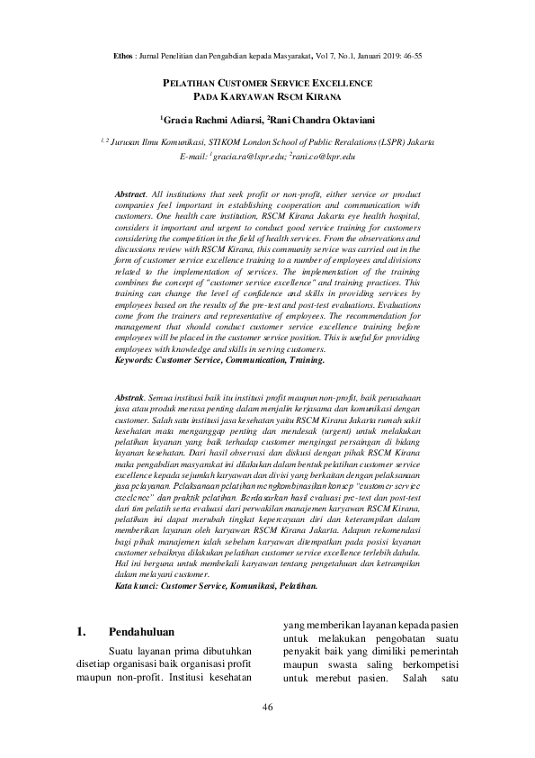 (PDF) Pelatihan Customer Service Excellence Pada Karyawan RSCM Kirana