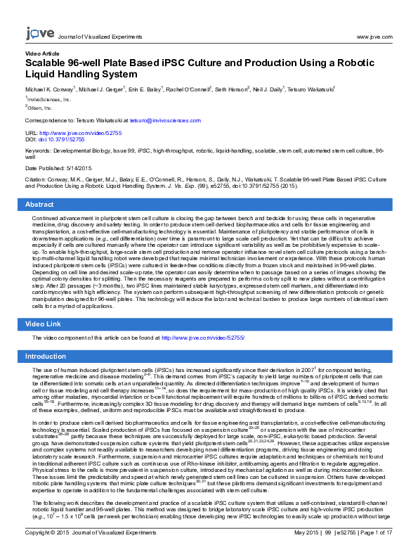 (PDF) Scalable 96-well Plate Based iPSC Culture and Production Using a ...