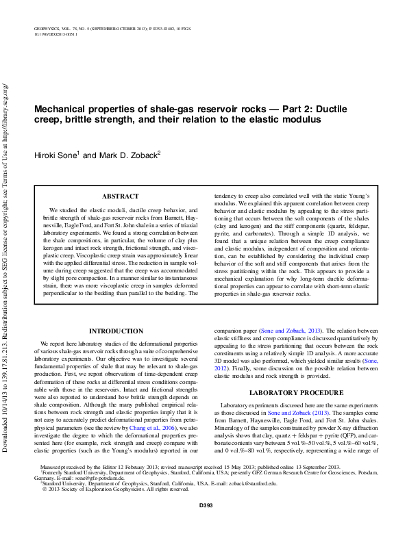 (PDF) Mechanical properties of shale-gas reservoir rocks — Part 2: Ductile creep, brittle ...