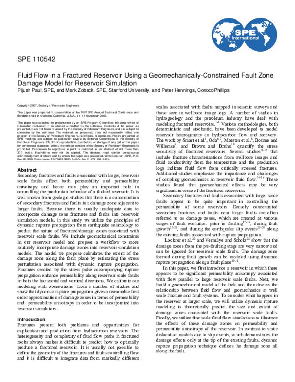 (PDF) Fluid Flow in a Fractured Reservoir Using a Geomechanically Constrained Fault-Zone-Damage ...