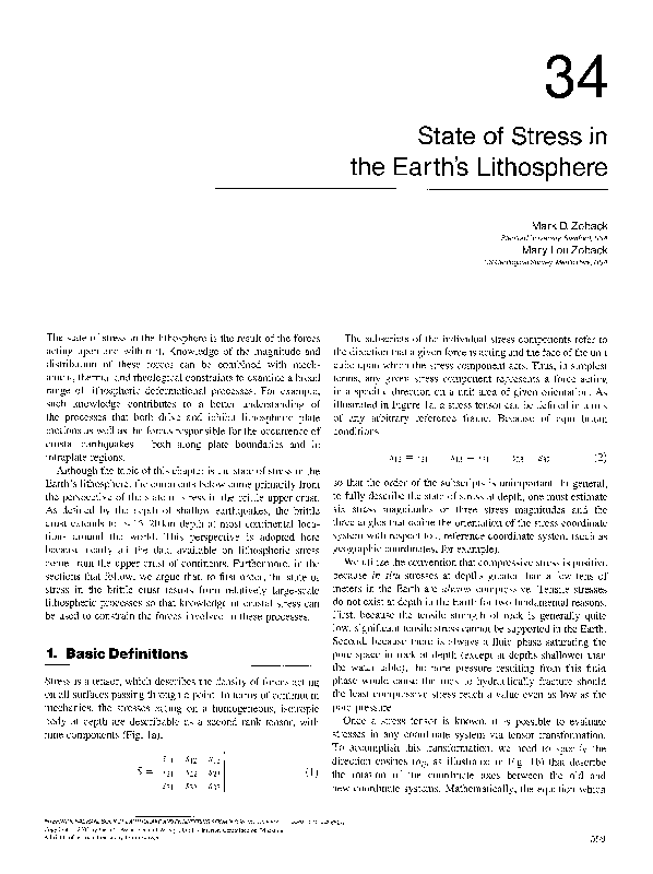 (PDF) 34 State of stress in the Earth's lithosphere