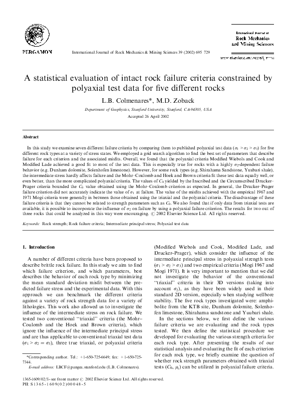 (PDF) A statistical evaluation of intact rock failure criteria ...