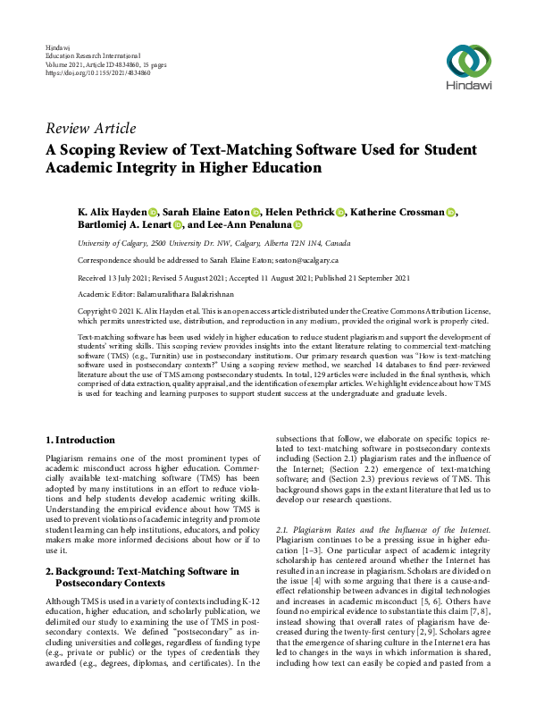 (PDF) A Scoping Review of Text-Matching Software Used for Student ...