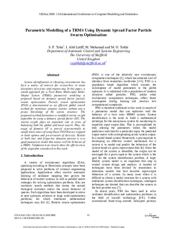 Pdf Parametric Modelling Of A Trms Using Dynamic Spread Factor Particle Swarm Optimisation