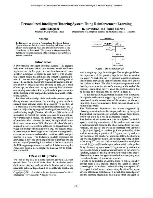 (PDF) Personalized Intelligent Tutoring System Using Reinforcement Learning