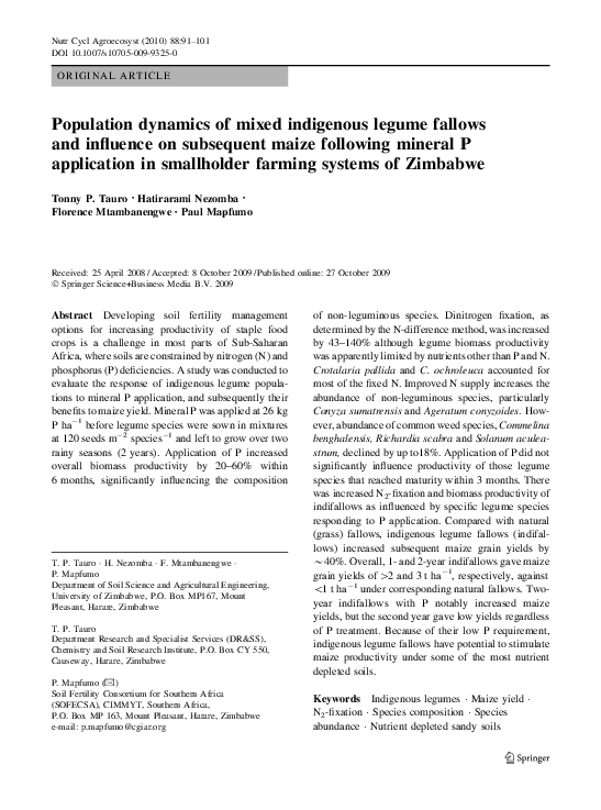 (PDF) Population dynamics of mixed indigenous legume fallows and influence on subsequent maize ...