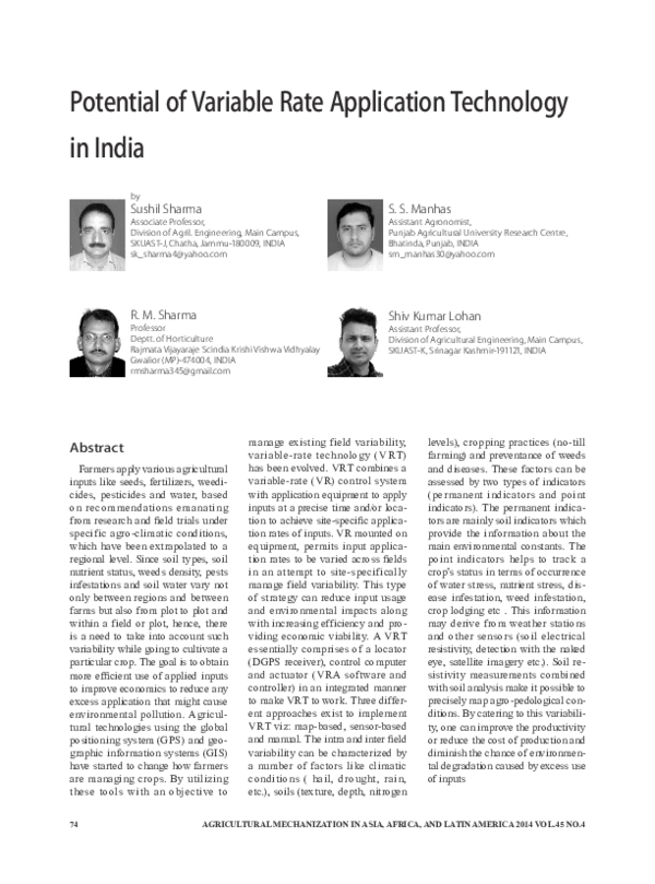 (PDF) Potential of Variable Rate Application Technology in India