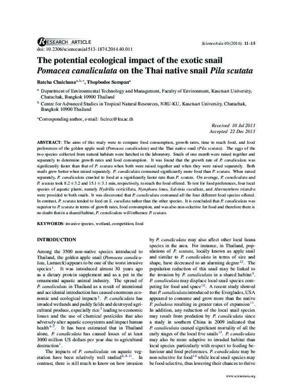(PDF) The potential ecological impact of the exotic snail Pomacea ...