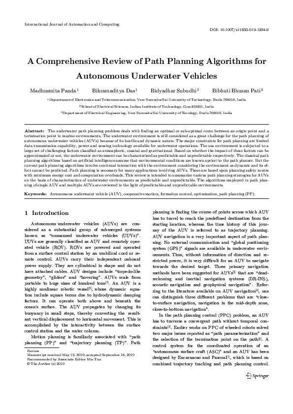 (PDF) A Comprehensive Review of Path Planning Algorithms for Autonomous Underwater Vehicles