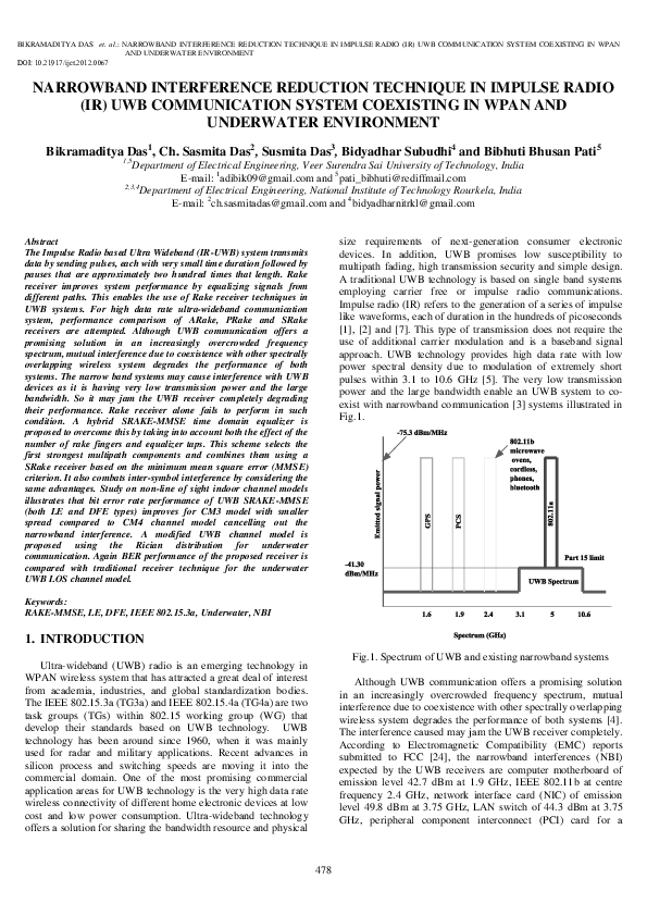 (PDF) Narrowband Interference Reduction Technique in Impulse Radio (Ir) Uwb Communication System ...