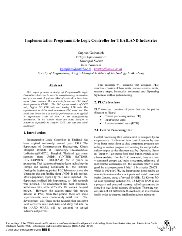 (PDF) Implementation Programmable Logic Controller for THAILAND Industries (PDF) Implementation Programmable Logic Controller for THAILAND Industries