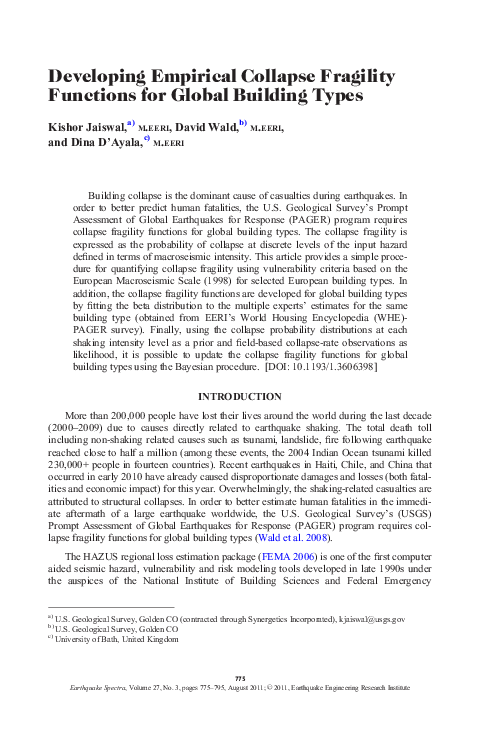 (PDF) Developing empirical collapse fragility functions for global ...