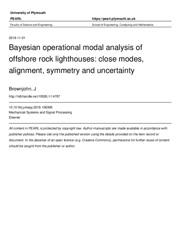 Pdf Bayesian Operational Modal Analysis Of Offshore Rock Lighthouses Close Modes Alignment