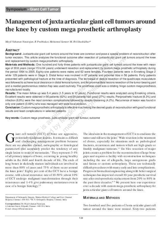 (PDF) Management of juxta articular giant cell tumors around the knee ...