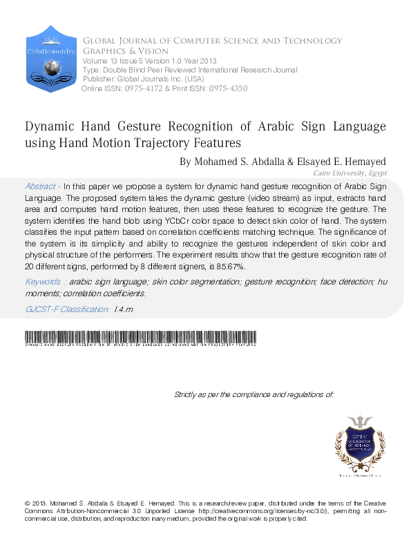(PDF) Dynamic Hand Gesture Recognition of Arabic Sign Language using ...