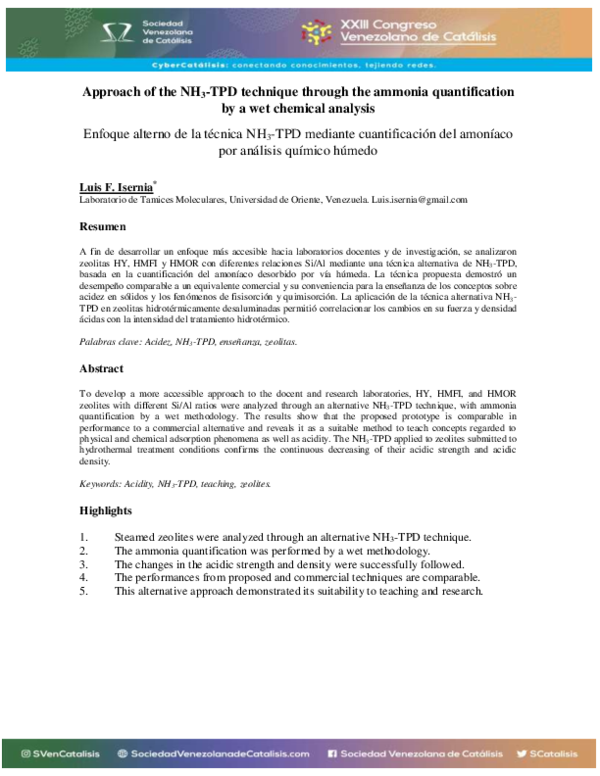 (PDF) Approach of the NH 3 -TPD technique through the ammonia ...