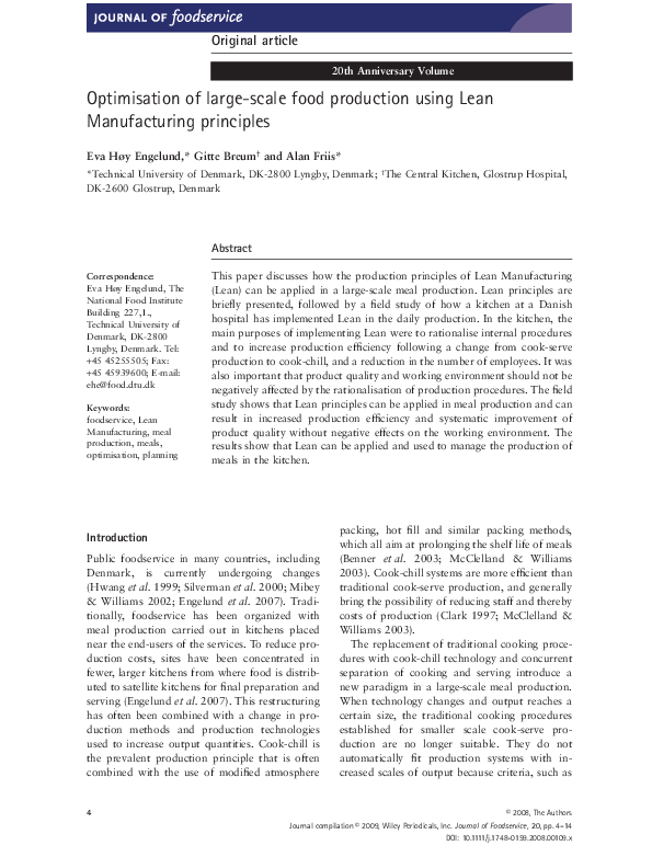 (PDF) Optimisation of large-scale food production using Lean ...