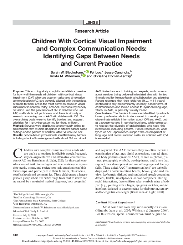 (PDF) Children With Cortical Visual Impairment and Complex ...