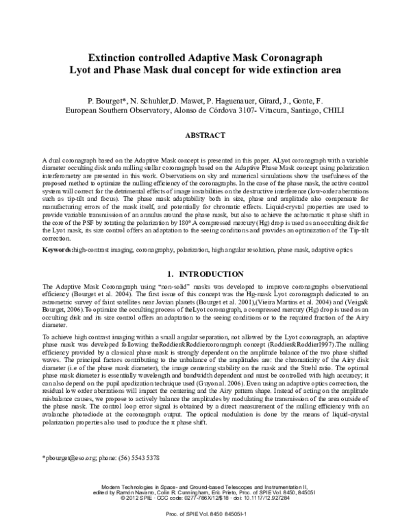 (PDF) Extinction controlled adaptive mask coronagraph Lyot and phase ...