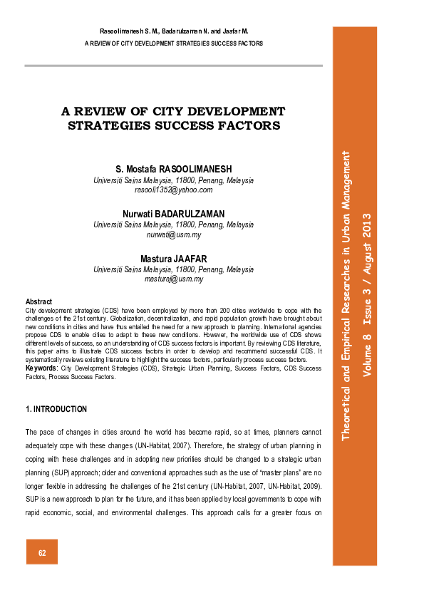 (PDF) Success Factors in City Development Strategies