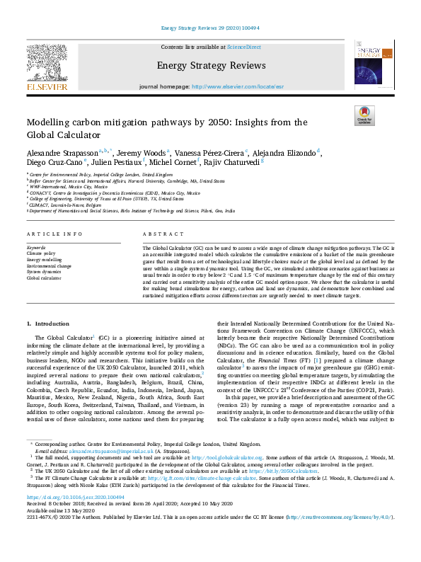 (PDF) Modelling carbon mitigation pathways by 2050: Insights from the ...