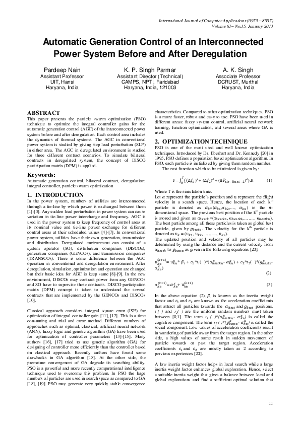 Pdf Automatic Generation Control Of An Interconnected Power System Before And After Deregulation