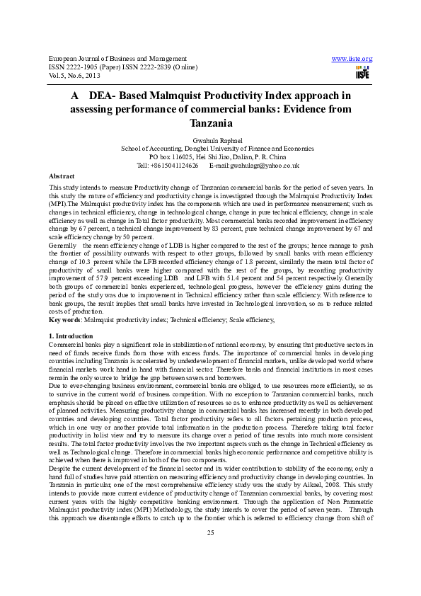(PDF) A DEA- Based Malmquist Productivity Index approach in assessing performance of commercial ...