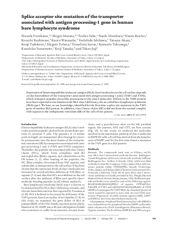 (PDF) Splice acceptor site mutation of the transporter associated with ...