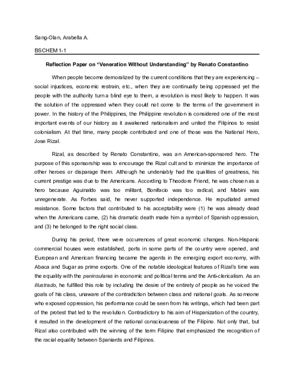 (DOC) Reflection Paper on "Veneration Without Understanding" by Renato ...