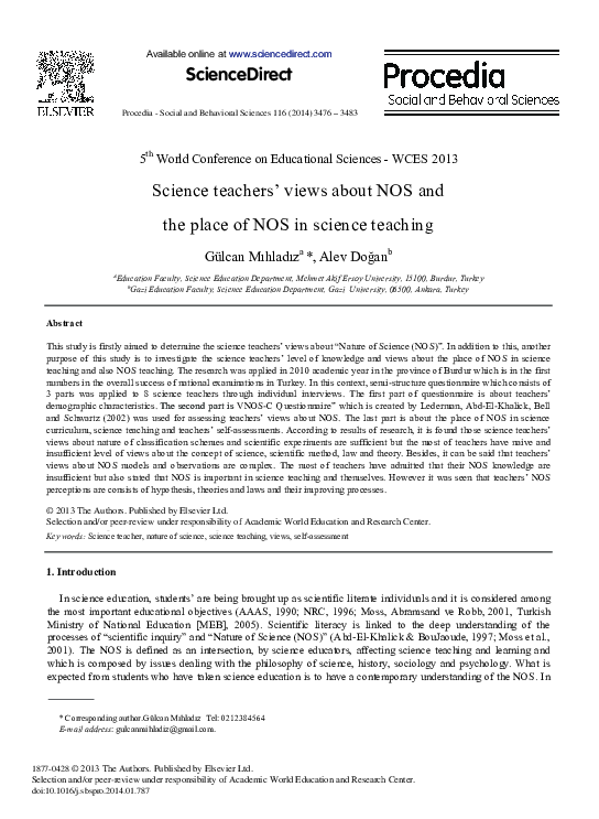 (PDF) Science Teachers’ Views about NOS and the Place of NOS in Science ...