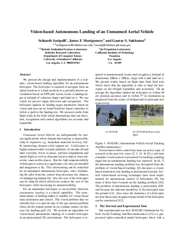 (PDF) Vision-based Autonomous Landing of an Unmanned Aerial Vehicle
