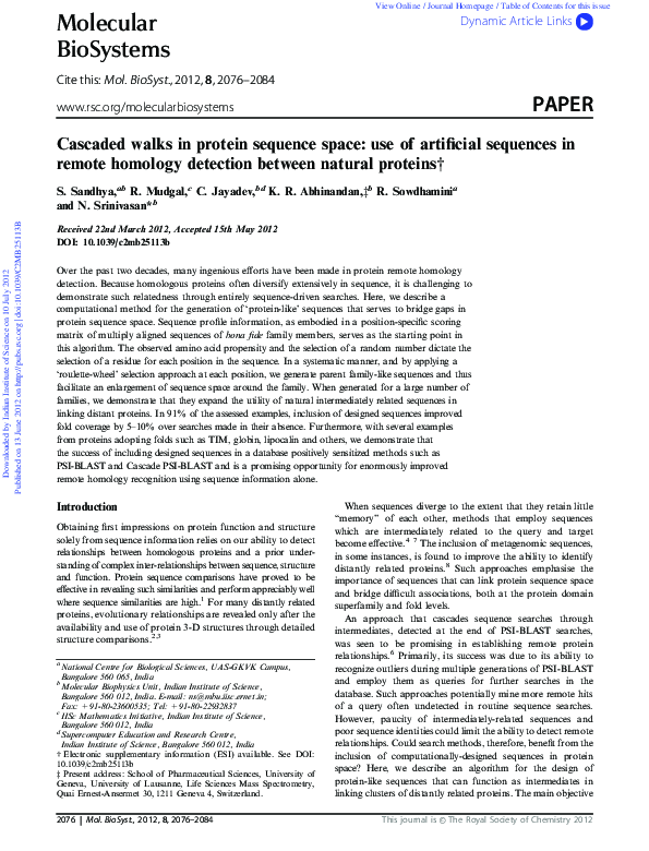 (PDF) Cascaded walks in protein sequence space: use of artificial sequences in remote homology ...