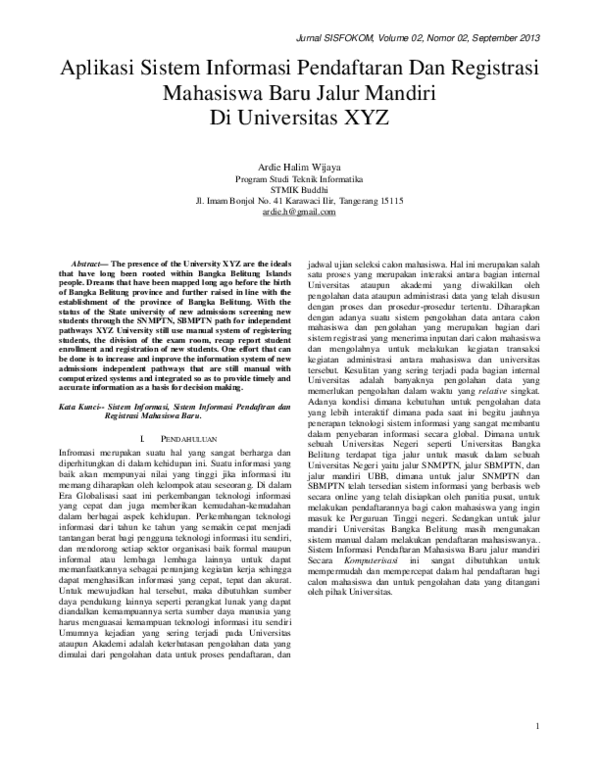 (PDF) Aplikasi Sistem Informasi Pendaftaran Dan Registrasi Mahasiswa Baru Jalur Mandiri Di ...
