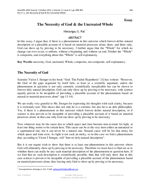 (PDF) The Necessity of God & the Uncreated Whole