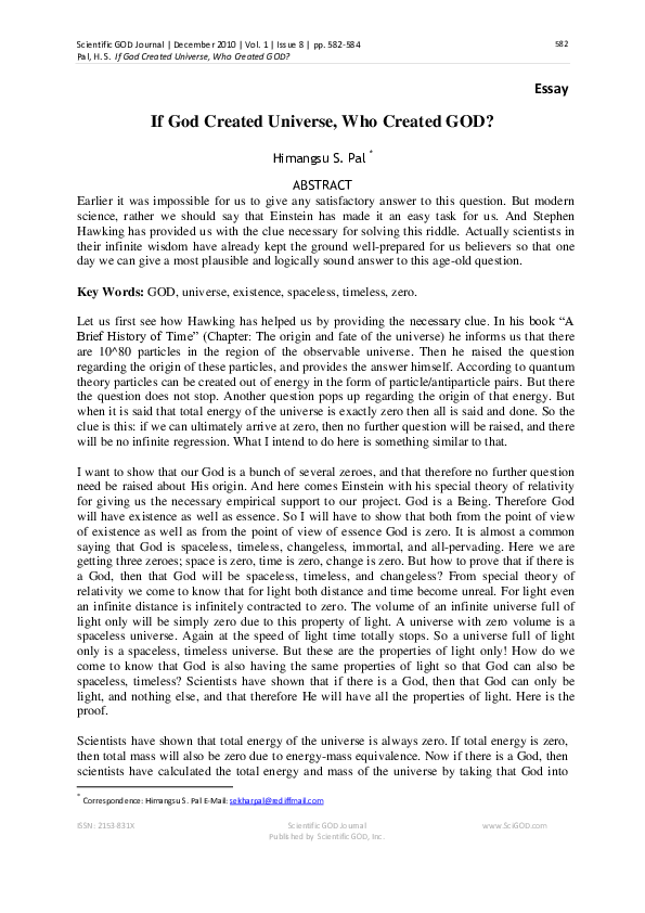 (PDF) If God Created Universe, Who Created GOD?