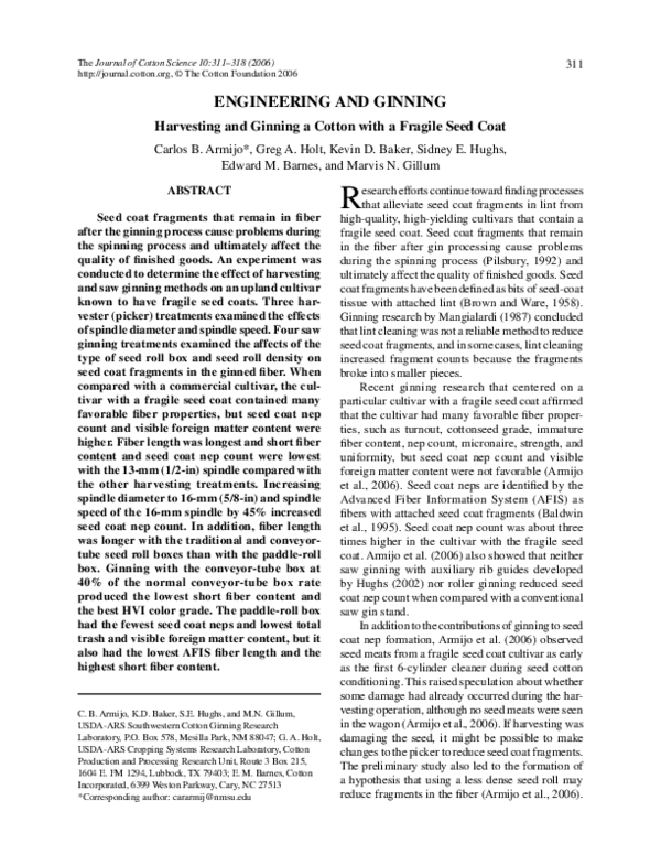 (PDF) ENGINEERING AND GINNING Harvesting and Ginning a Cotton with a ...