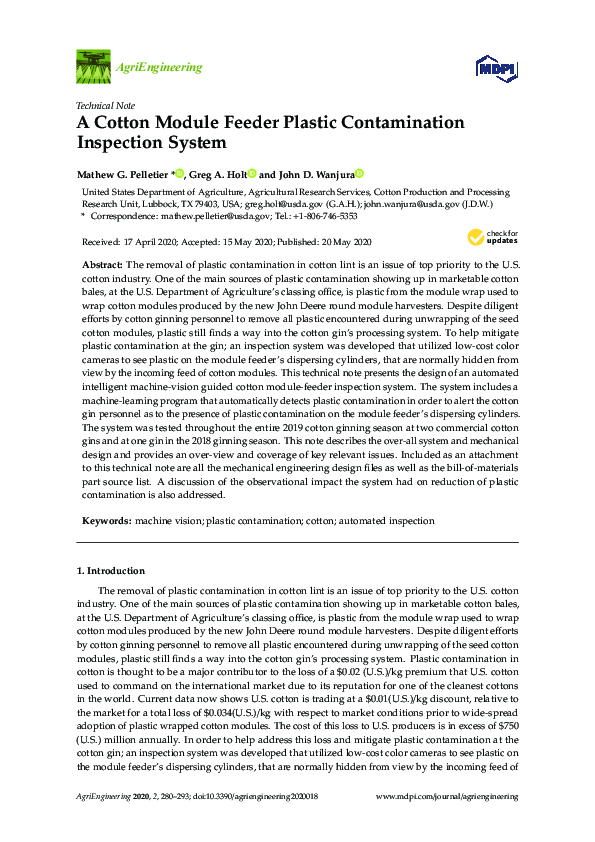 (PDF) A Cotton Module Feeder Plastic Contamination Inspection System ...