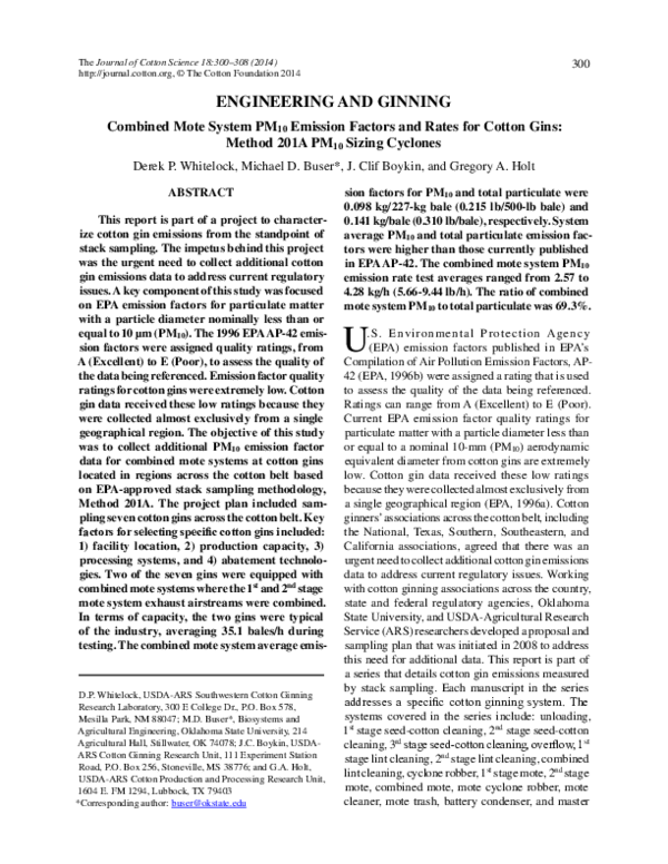 (PDF) First stage lint cleaning system PM10 emission factors and rates ...