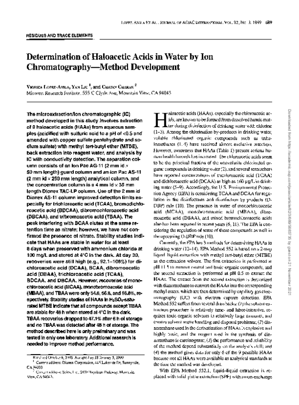 (PDF) Determination of haloacetic acids in water by ion chromatography--method development