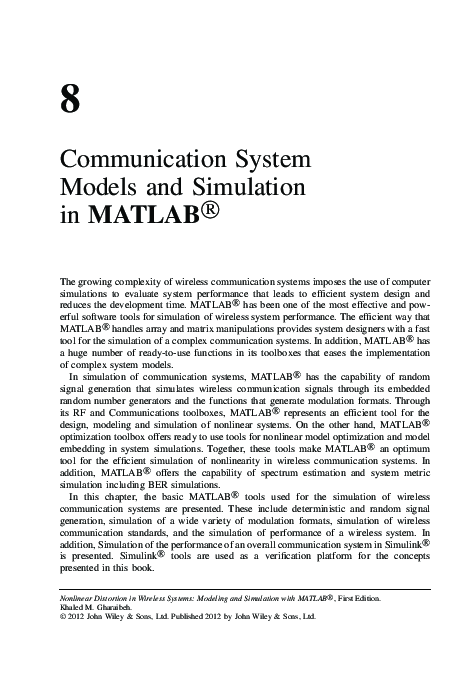 Pdf Nonlinear Distortion In Wireless Systems Modeling And Simulation With Matlab