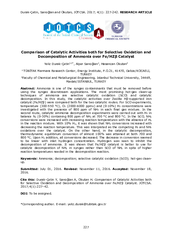 (PDF) COMPARISON OF CATALYTIC ACTIVITIES BOTH FOR SELECTIVE OXIDATION ...