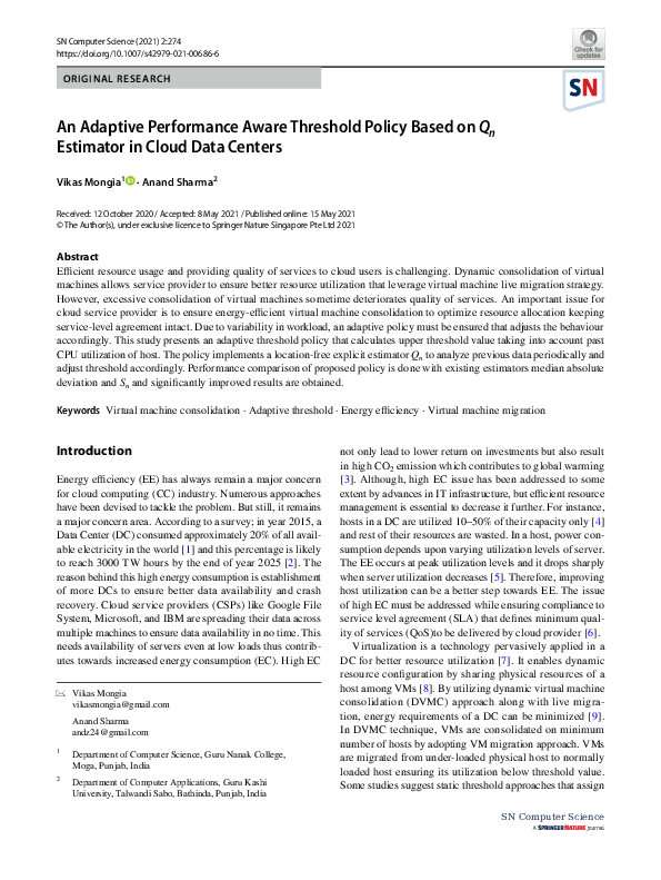 (PDF) An Adaptive Performance Aware Threshold Policy Based on $$Q_n ...