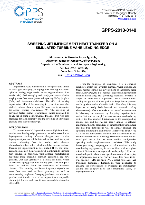 (PDF) Sweeping jet impingement heat transfer on a simulated turbine ...