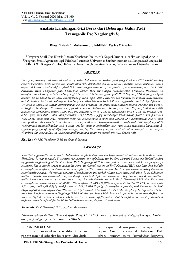 (PDF) Analisis Kandungan Gizi Beras dari Beberapa Galur Padi Transgenik ...