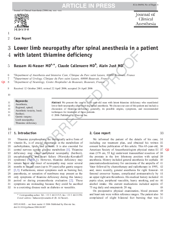 (PDF) Lower limb neuropathy after spinal anesthesia in a patient with ...