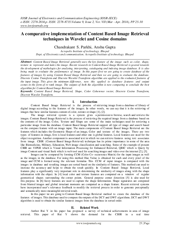 (PDF) A comparative implementation of Content Based Image Retrieval techniques in Wavelet and ...