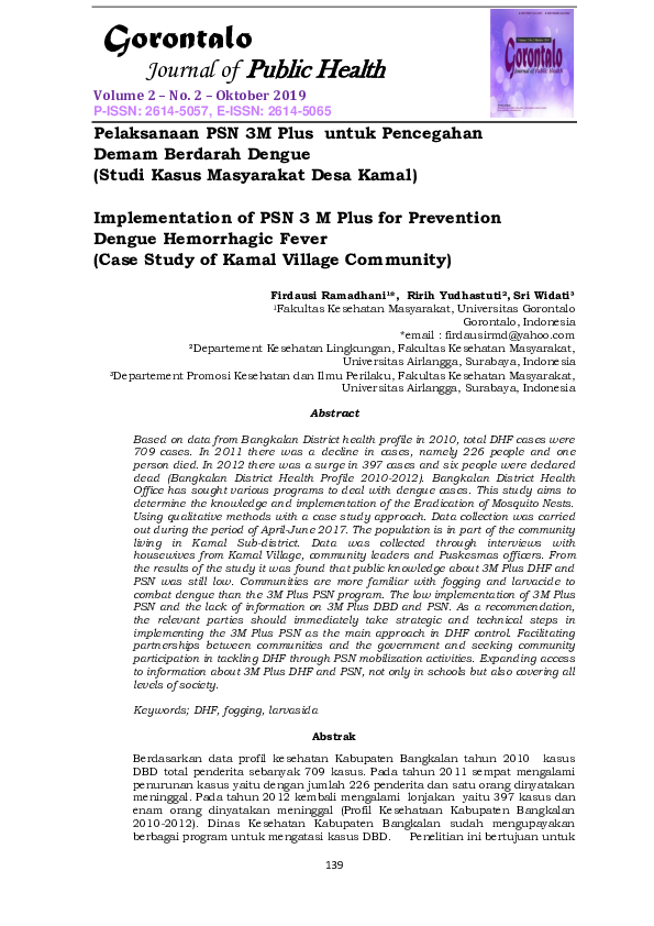 (PDF) Pelaksanaan PSN 3M Plus untuk Pencegahan Demam Berdarah Dengue ...