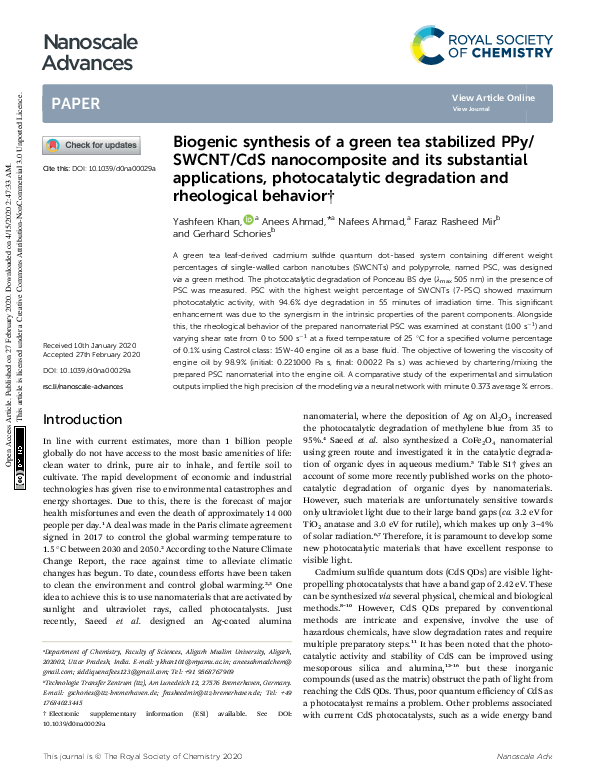 (PDF) Biogenic Synthesis of Green tea stabilized Ppy/SWCNT/CdS ...