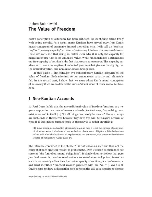 (PDF) The Value of Freedom